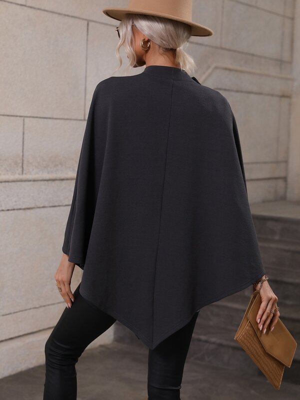 SHEIN LUNE Mock Neck Asymmetrical Hem Cape Coat | SHEIN USA