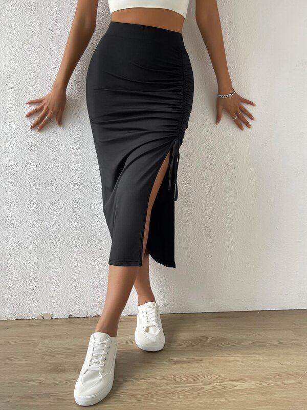SHEIN Unity High Waist Drawstring Split Thigh Skirt | SHEIN USA