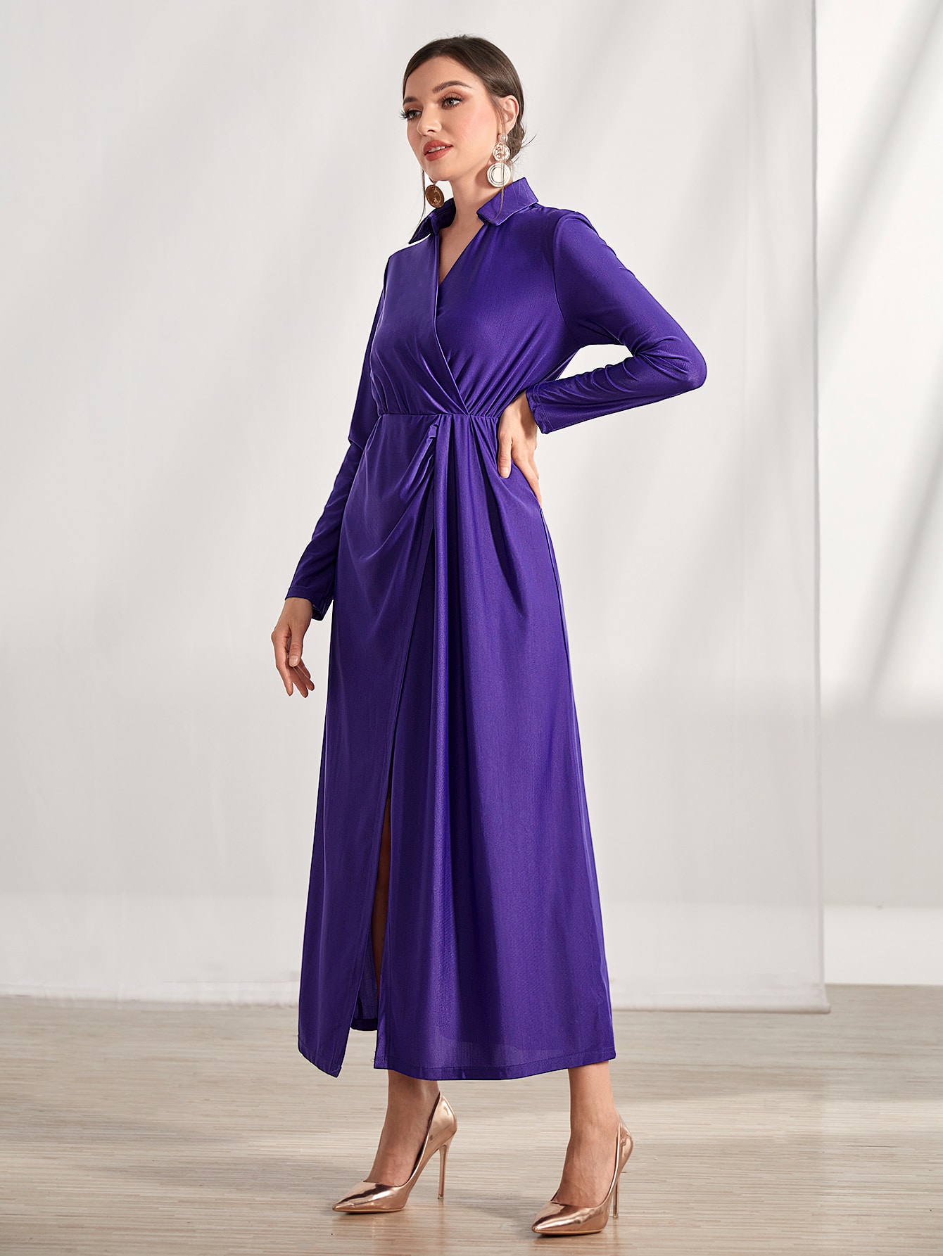 SHEIN Modely Solid Wrap Hem Satin Dress | SHEIN UK