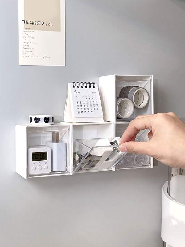 1pc Plastic Wall Mounted Punch-free Storage Rack, Self Adhesive Storage ...