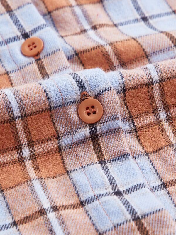 SHEIN MOD Tie Neck Plaid Puff Sleeve Curved Hem Blouse | SHEIN USA