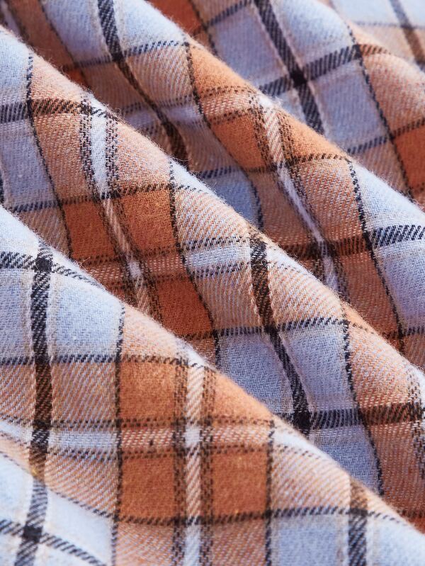 SHEIN MOD Tie Neck Plaid Puff Sleeve Curved Hem Blouse | SHEIN USA