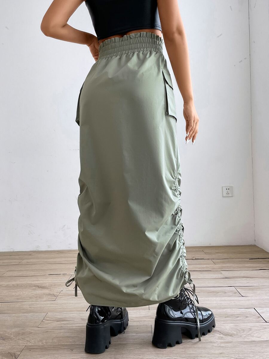 SHEIN EZwear Drawstring Side Flap Pockets Paper Bag Waist Cargo Skirt ...