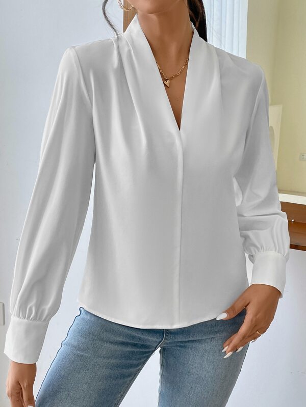 Shein Privé Fold Pleated Lantern Sleeve Blouse Shein Uk