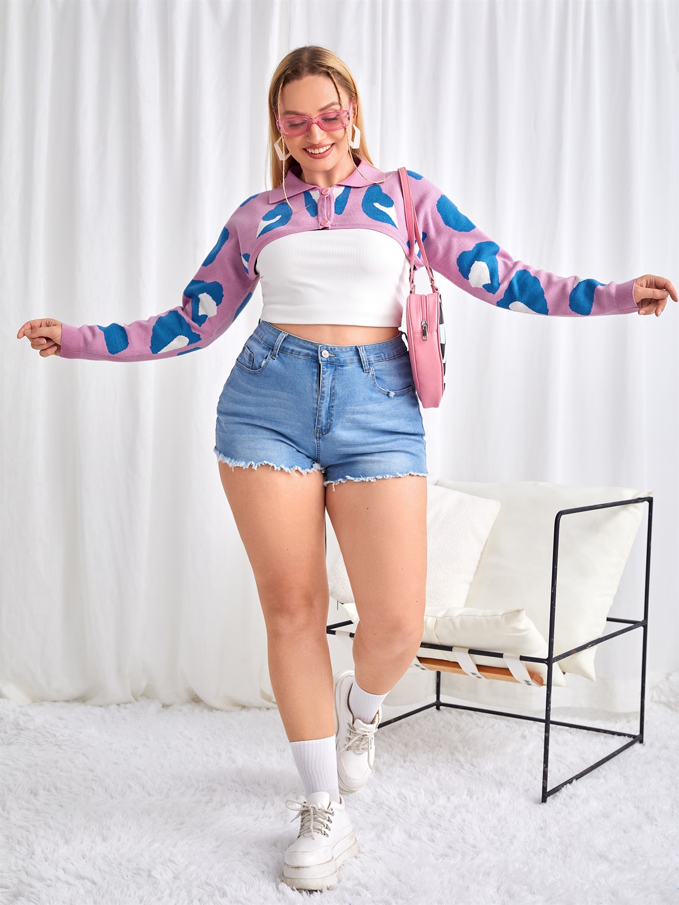 SHEIN Qutie Plus Graphic Pattern Shrug Cardigan | SHEIN UK