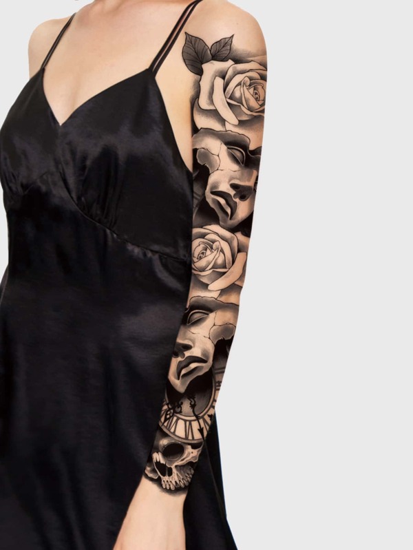 Tattoo Sticker,1 Sheet Large Half Arm Sleeve Letter Graphic Temporary ...