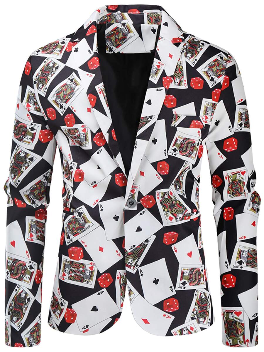Men Playing Card Print Single Button Blazer | SHEIN USA