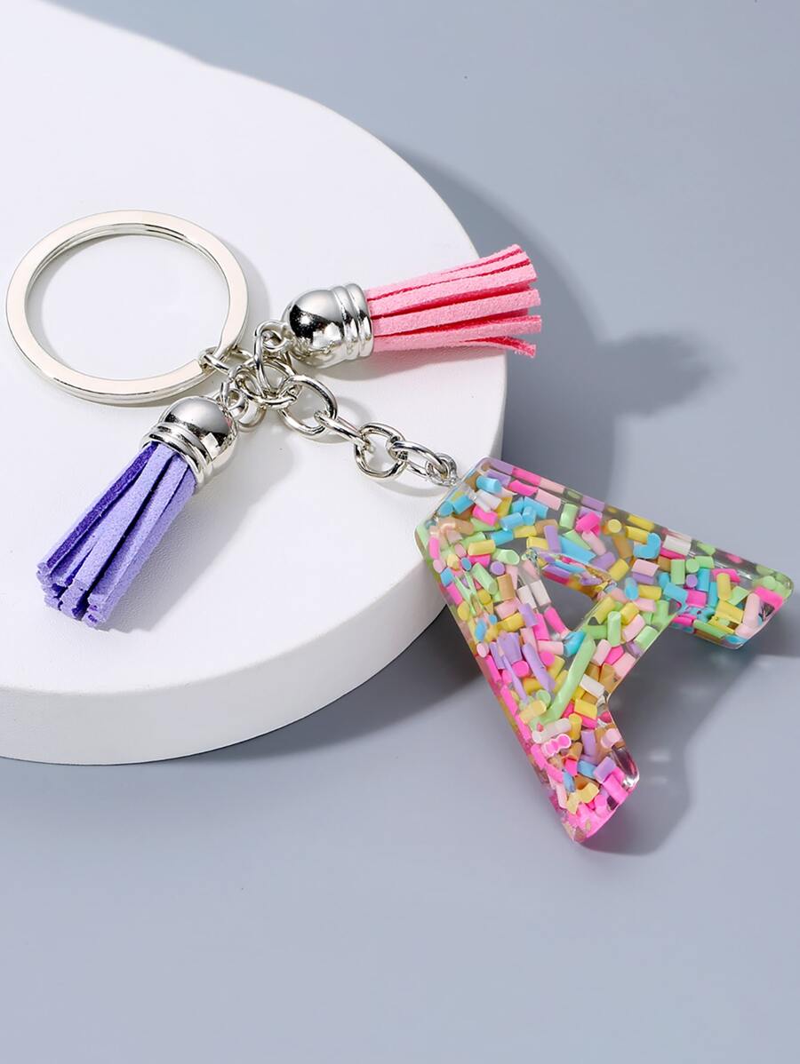 1pc Women'S Personalized Tassel Letter Keychain, Colorful Acrylic ...