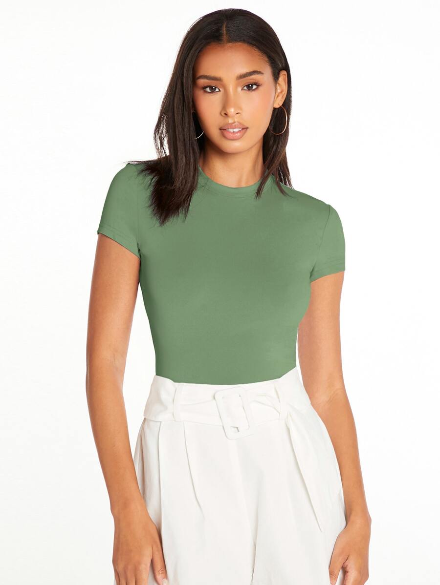 SHEIN BASICS Solid Form Fitted Tee | SHEIN