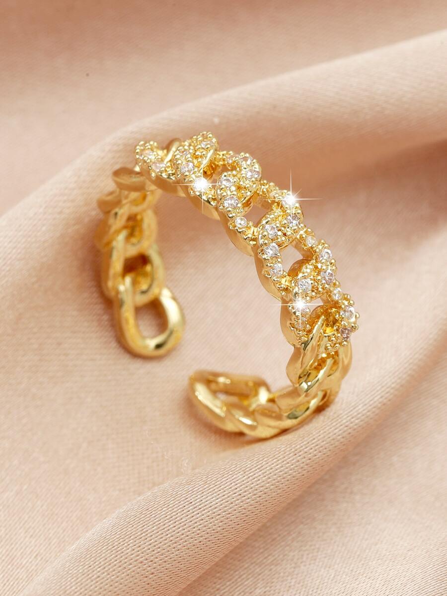 Cubic Zirconia Decor Chain Design Cuff Ring | SHEIN USA