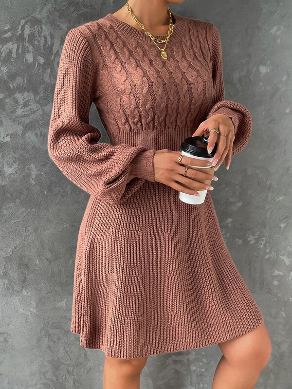 SHEIN Frenchy Vestido de tricô Malha de Cabo Manga da lanterna | SHEIN Brasil