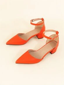 Neon Orange Chunky Heeled Ankle Strap Pumps | SHEIN USA