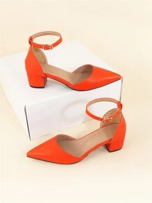 Neon Orange Chunky Heeled Ankle Strap Pumps | SHEIN USA