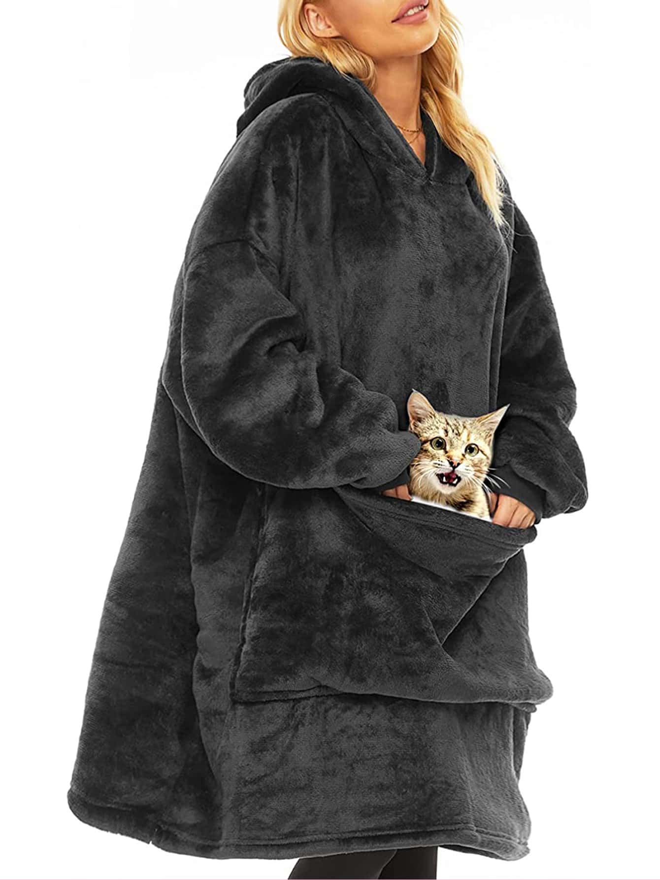 Solid Teddy Lined Hooded Throw Blanket | SHEIN USA