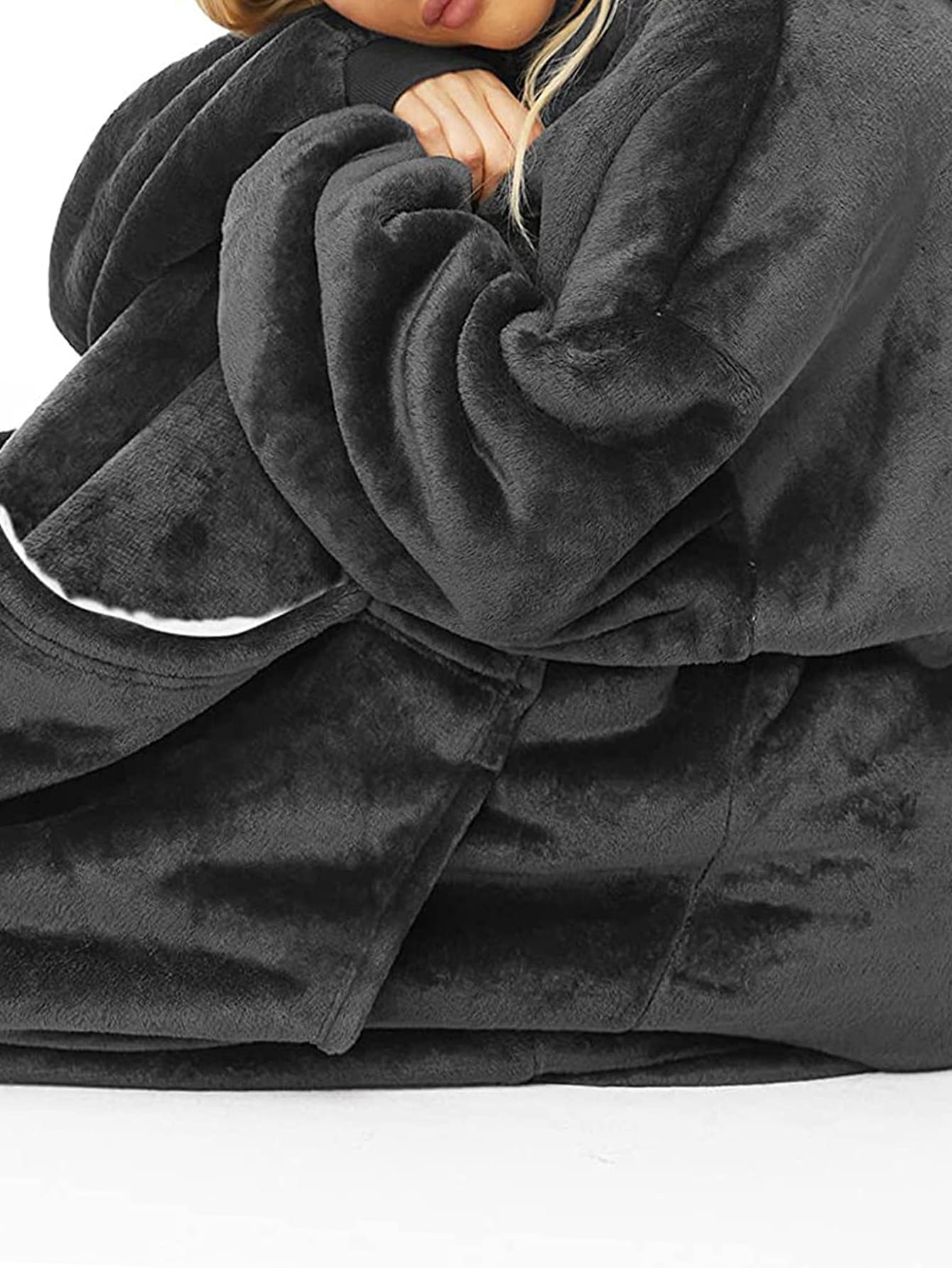 Solid Teddy Lined Hooded Throw Blanket | SHEIN USA