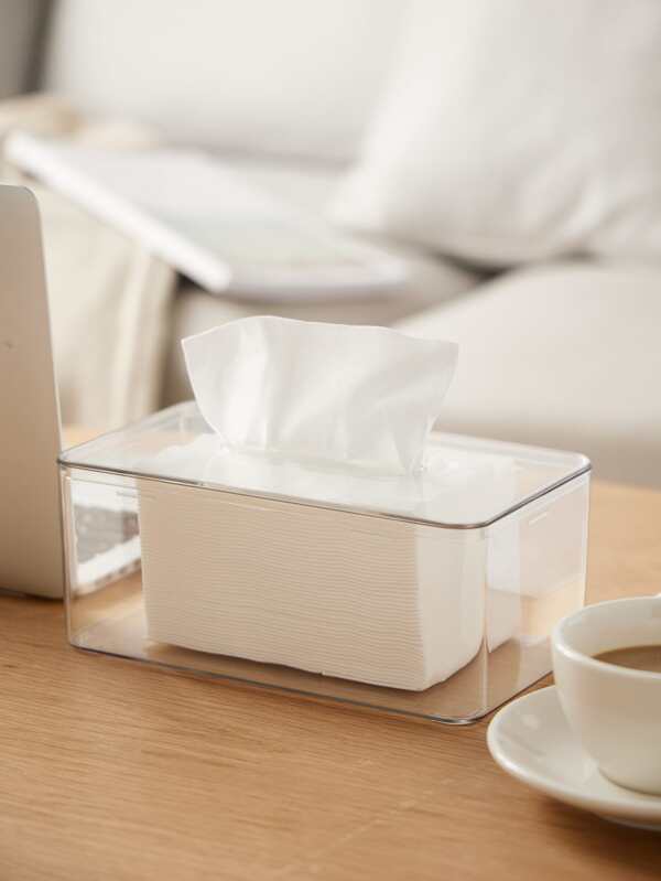 SHEIN Basic living Clear Tissue Storage Box With Lid, Simple PET Tissue ...