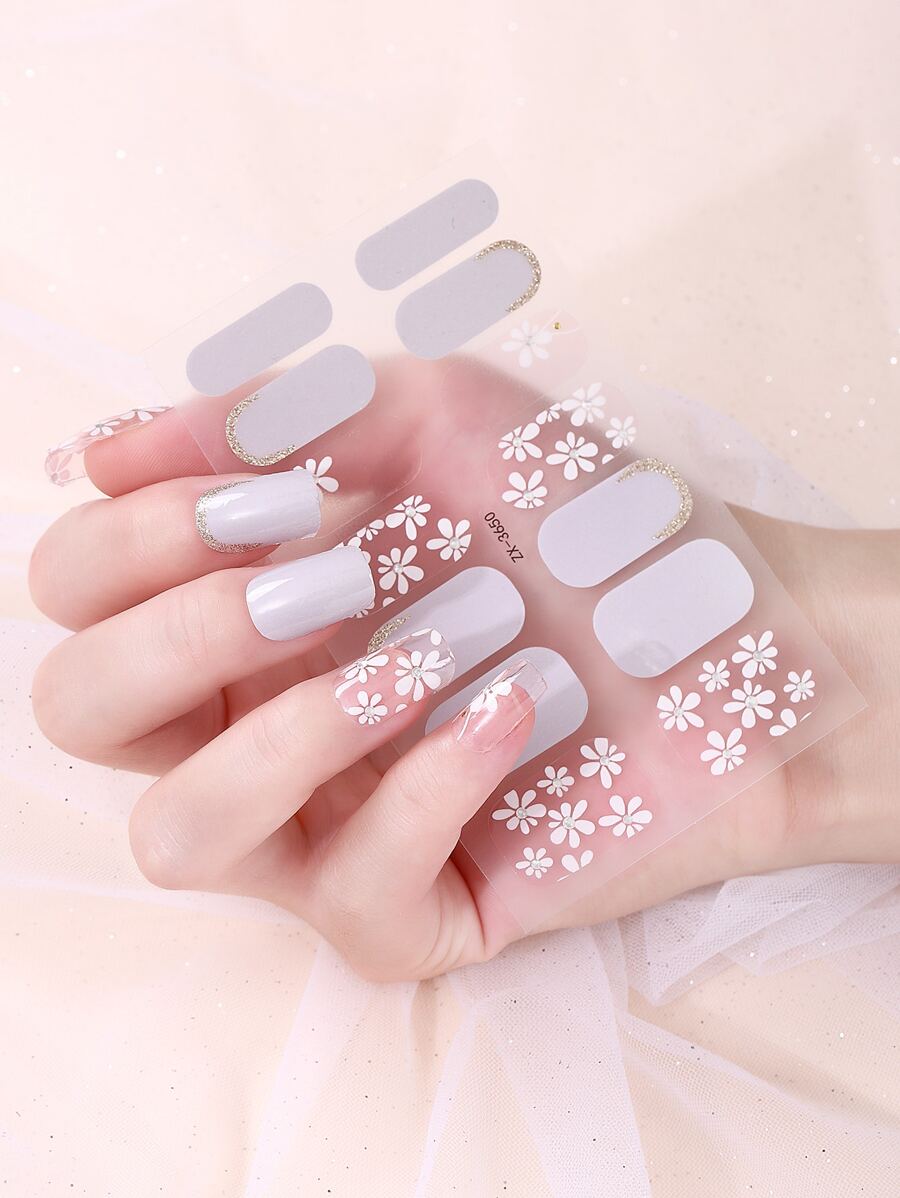 Beauty Sticker 1sheet Flower Print Nail Art Sticker & 1pc Nail File ...