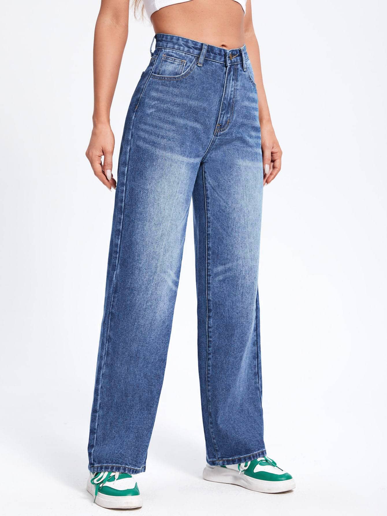 Moustache Effect Straight Leg Jeans | SHEIN USA