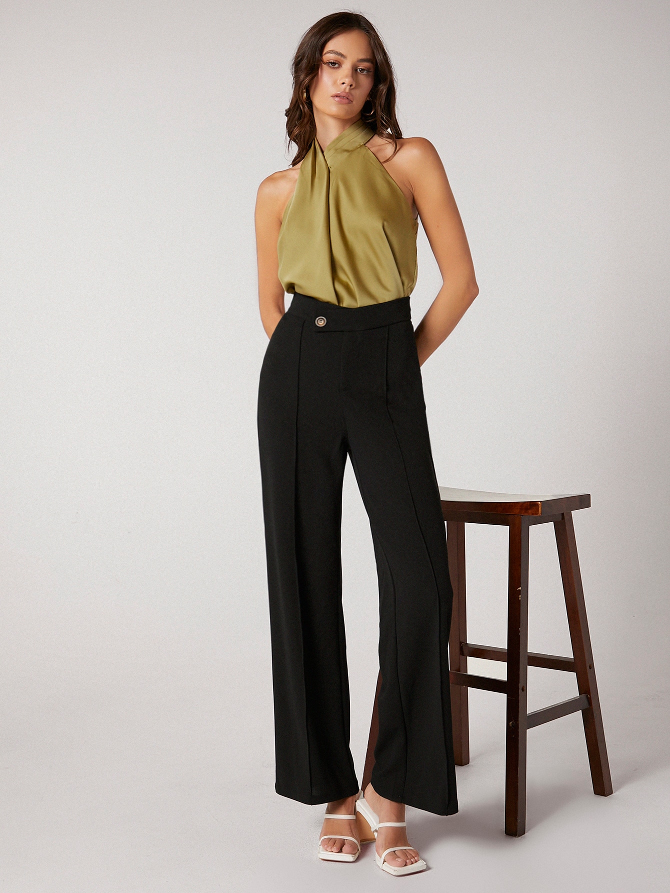 SHEIN BIZwear Twist Detail Halter Top Workwear | SHEIN USA