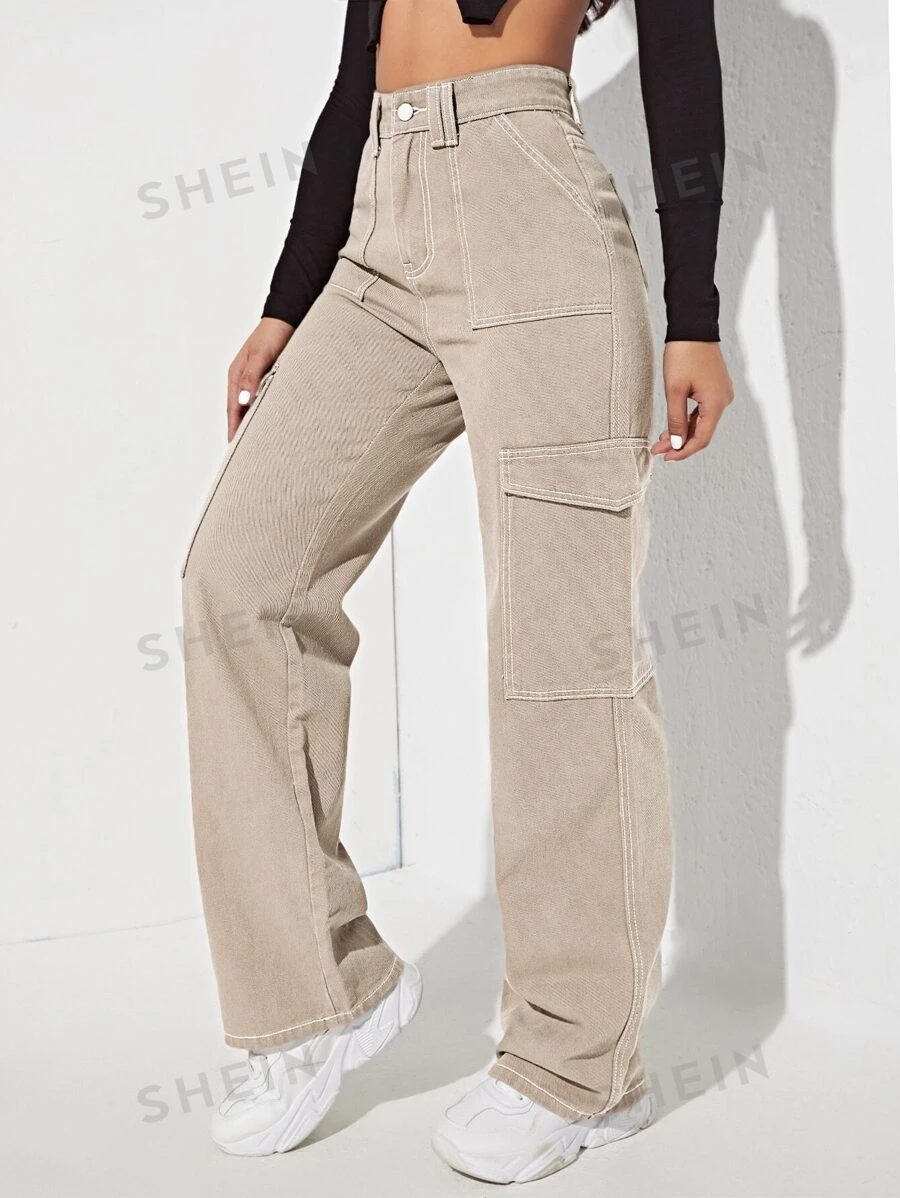 SHEIN x Carly Lawrence SHEIN EZwear High Waist Side Pocket Jeans | SHEIN UK