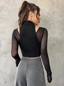 SHEIN ICON High Neck Cut Out Mesh Top | SHEIN USA