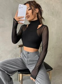 SHEIN ICON High Neck Cut Out Mesh Top | SHEIN USA