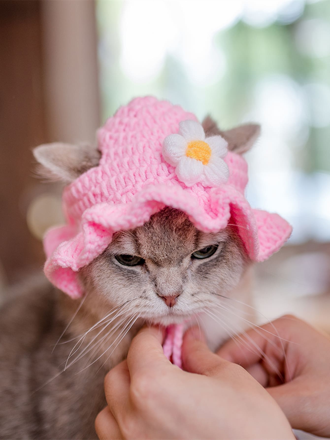 1pc Floral Decor Knitted Pet Hat