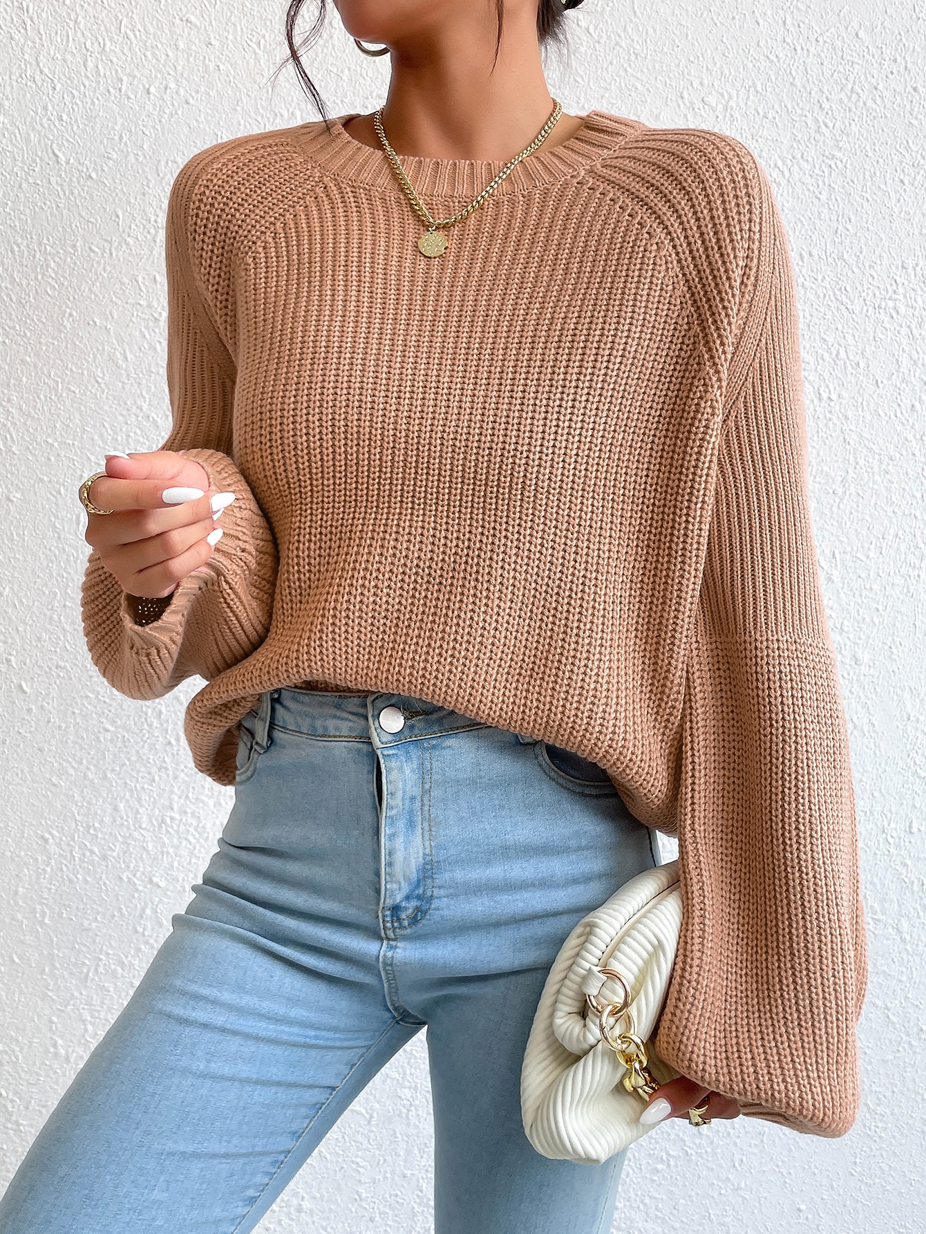 Ribbed Knit Raglan Sleeve Sweater Shein Usa