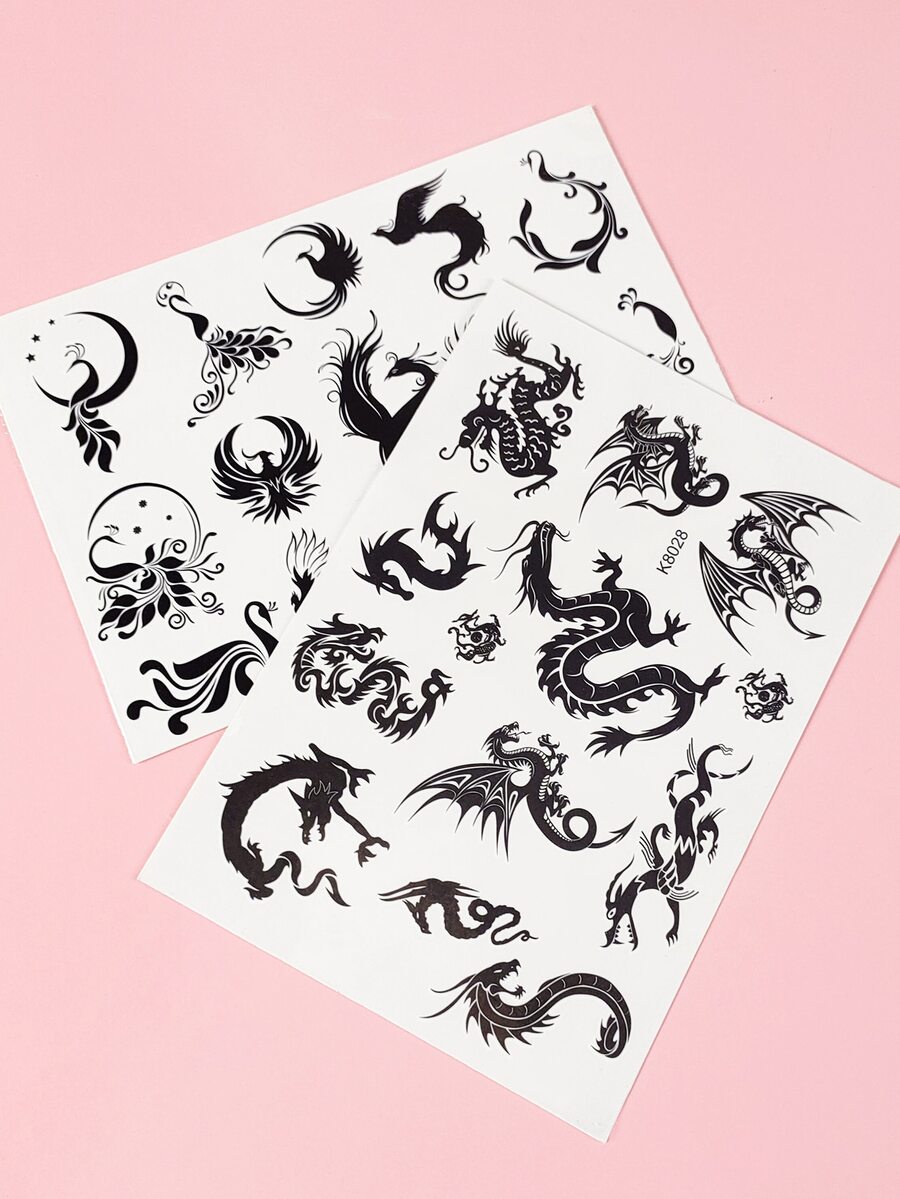 2 stuks Draak & Feniks Waterdichte Tijdelijke Tattoo Sticker | SHEIN ...