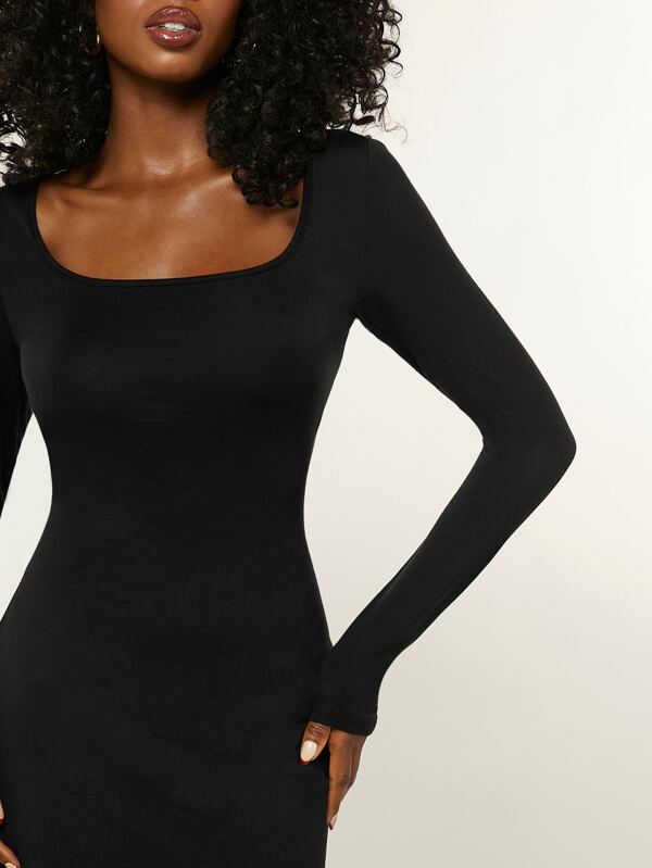 SHEIN BASICS Solid Long Sleeve Bodycon Maxi Dress | SHEIN USA