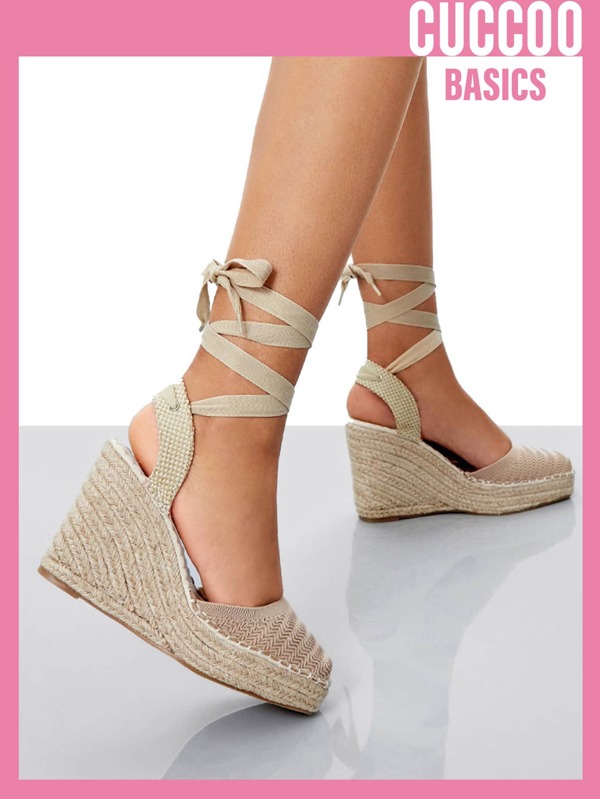 Destination Collection Tie Leg Design Espadrille Wedge Shoes | SHEIN USA