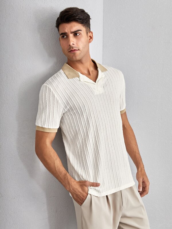 SHEIN X MOHA Manfinity Homme Men Contrast Trim Textured Polo Shirt ...