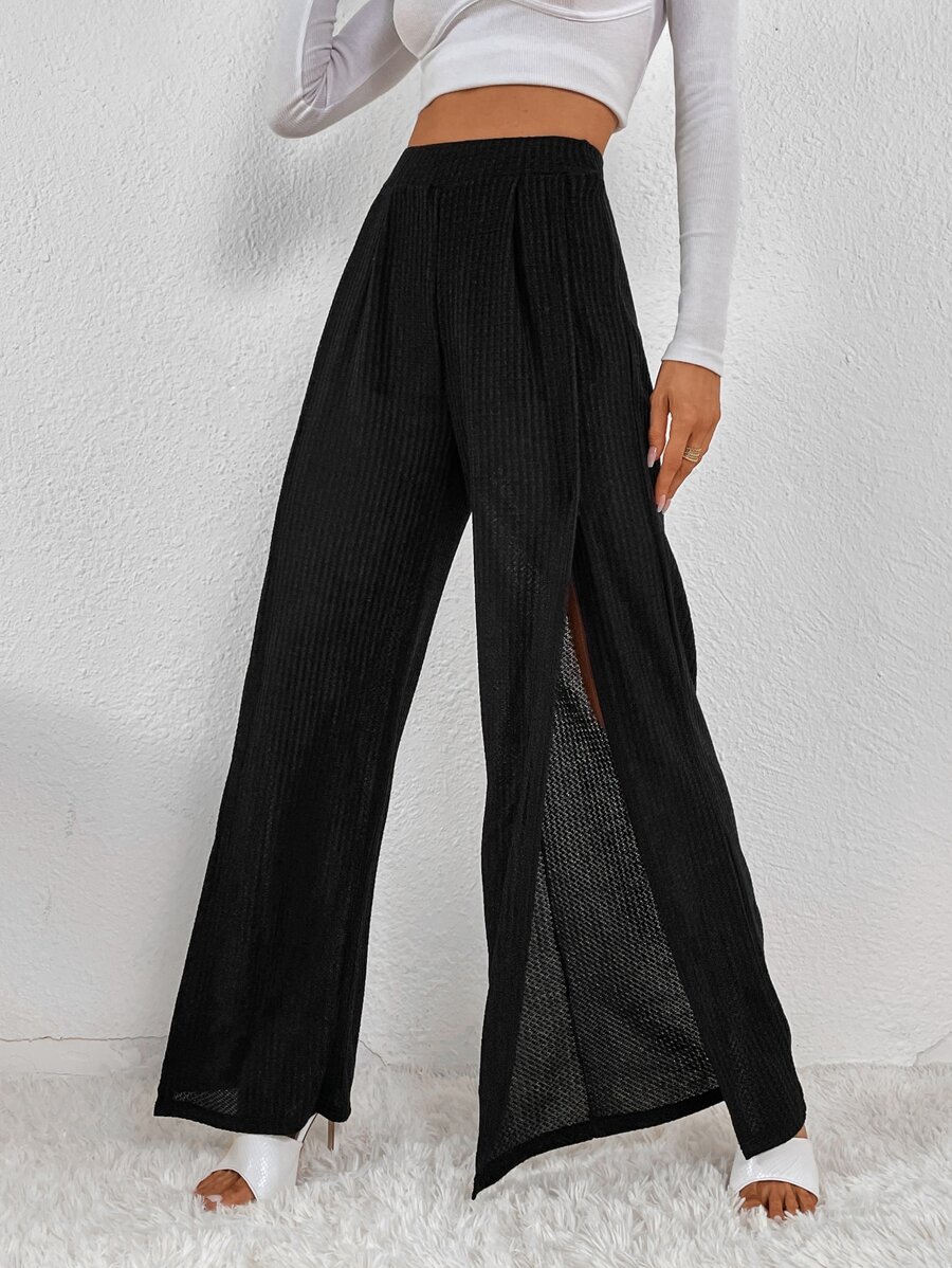 Solid Split Thigh Wide Leg Pants | SHEIN USA
