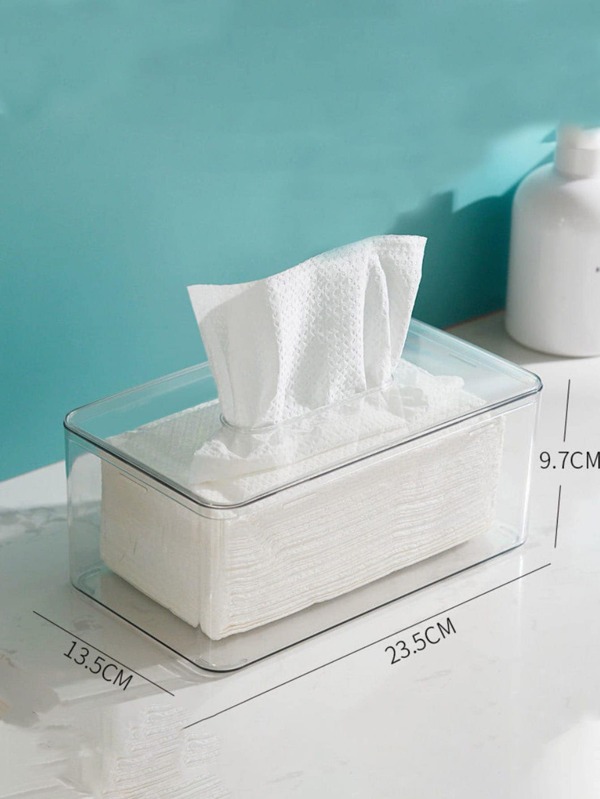 SHEIN Basic living Clear Tissue Storage Box With Lid, Simple PET Tissue ...
