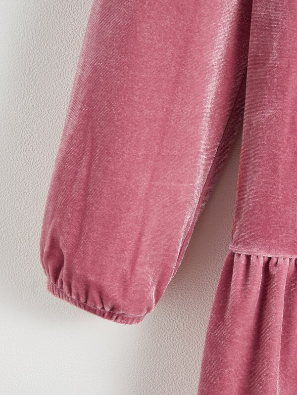 SHEIN Girls Ruffle Hem Velvet Hooded Dress | SHEIN USA