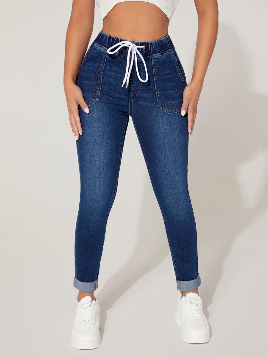 SHEIN PETITE Drawstring Waist Skinny Jeans | SHEIN USA