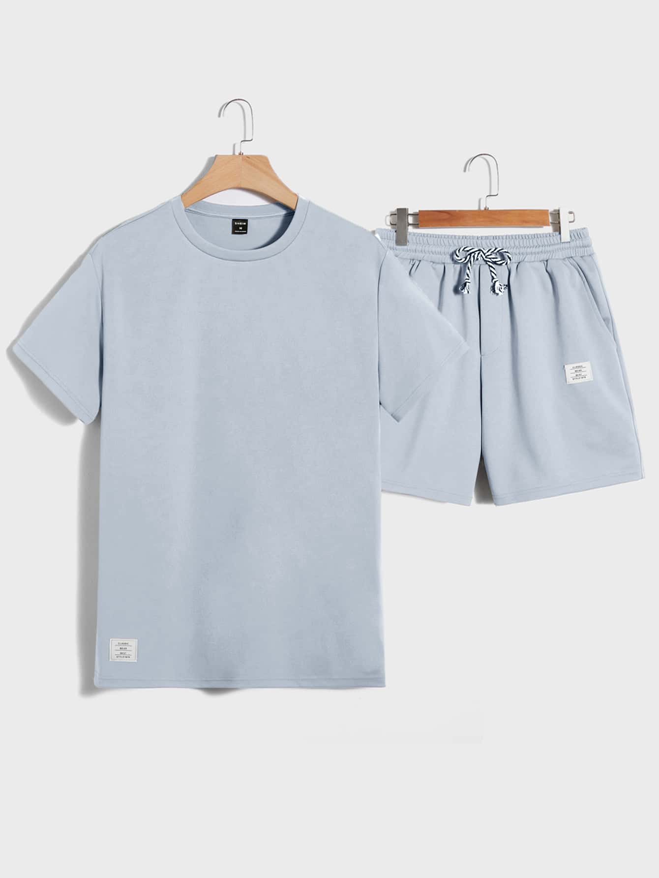 SHEIN Homens Detalhe Corrigido Camiseta & Cintura com cordão Bermudas