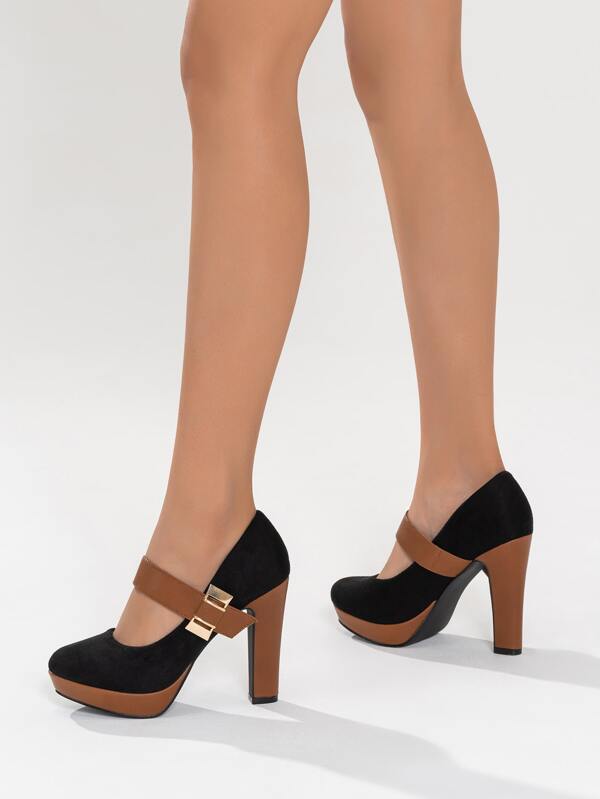 Zapatos de tacón Mary Jane de dos tonos Suedette, zapatos individuales ...