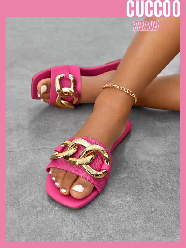 CUCCOO Trending Women Chain Decor Single Band Slide Sandals, Funky ...