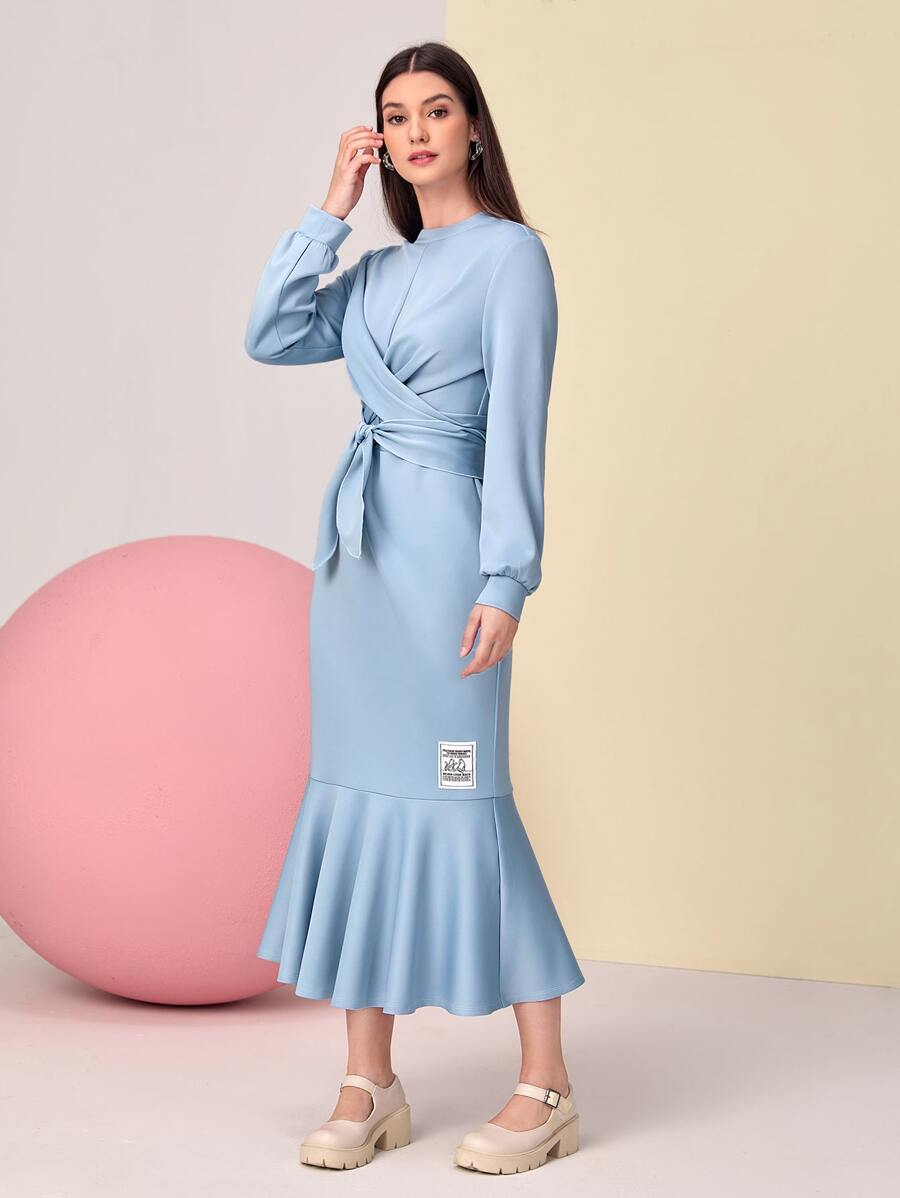 Mulvari Solid Belted Mermaid Hem Dress | SHEIN USA