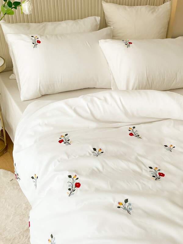 Floral Embroidered Duvet Cover Set Without Filler | SHEIN USA
