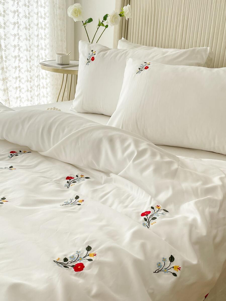 Floral Embroidered Duvet Cover Set Without Filler | SHEIN USA