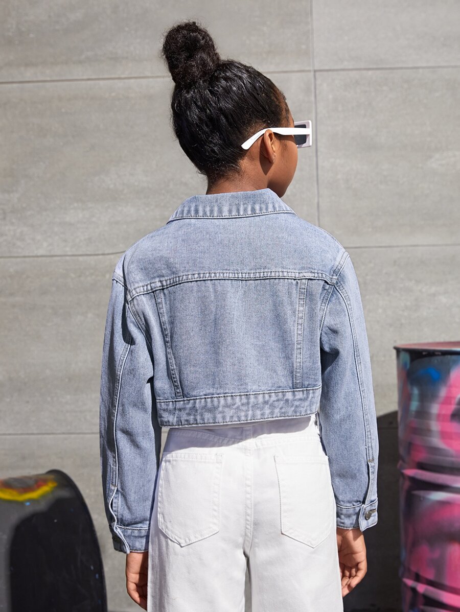 SHEIN Girls Flap Pocket Denim Jacket | SHEIN USA