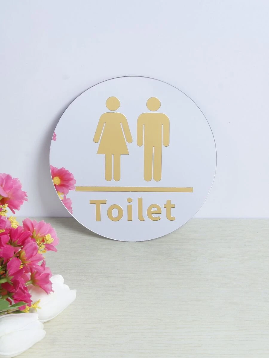 Toilet Sign Mirror Wall Sticker, Toilet Sign Decorative Mirror Sticker ...