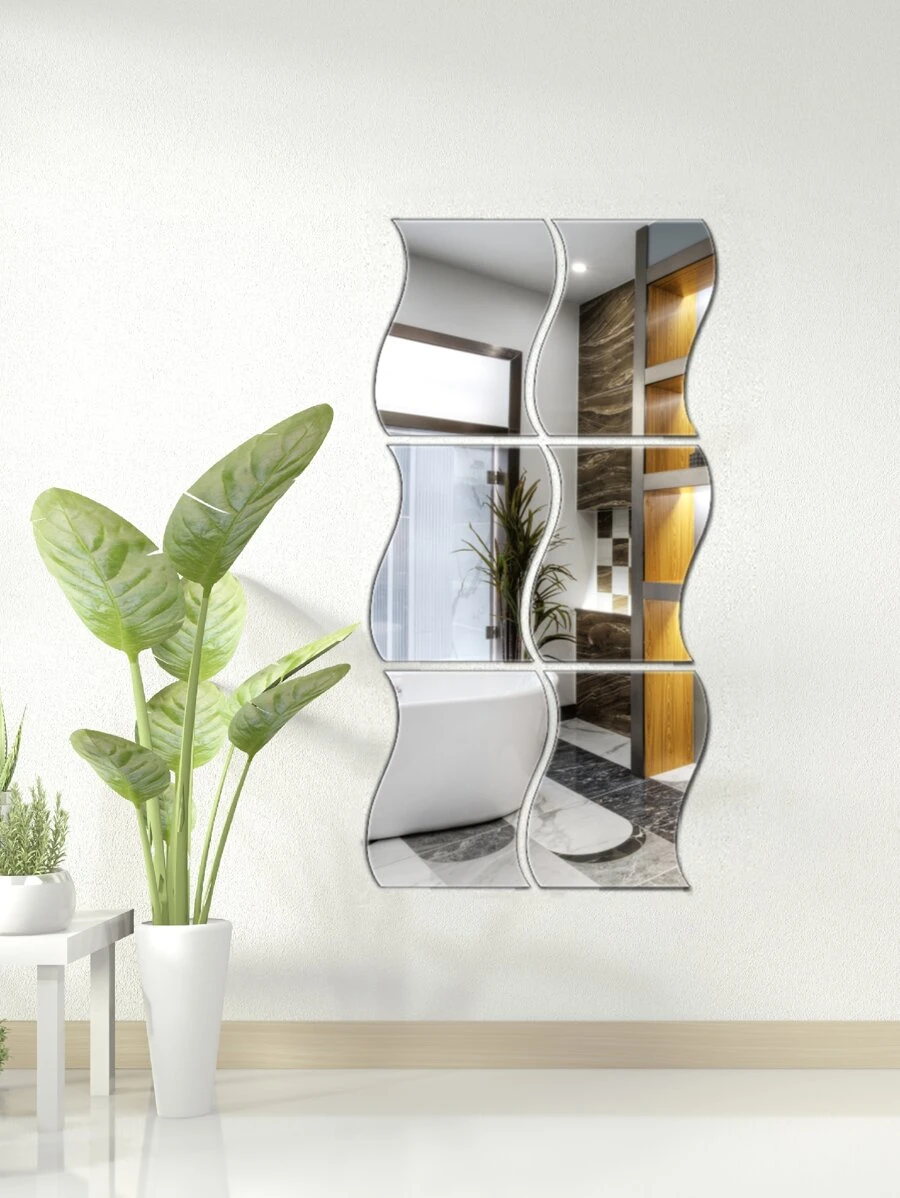 6pcs Geometric Shaped Mirror Wall Sticker, Self Adhesive Decorative ...
