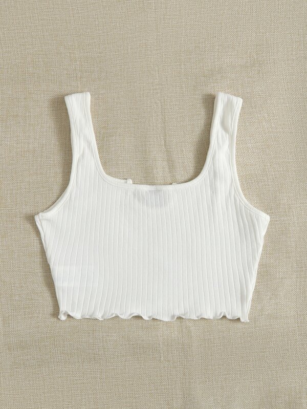 Shein Ezwear Tank Top Tejido De Canalé Ribete En Forma De Lechuga De