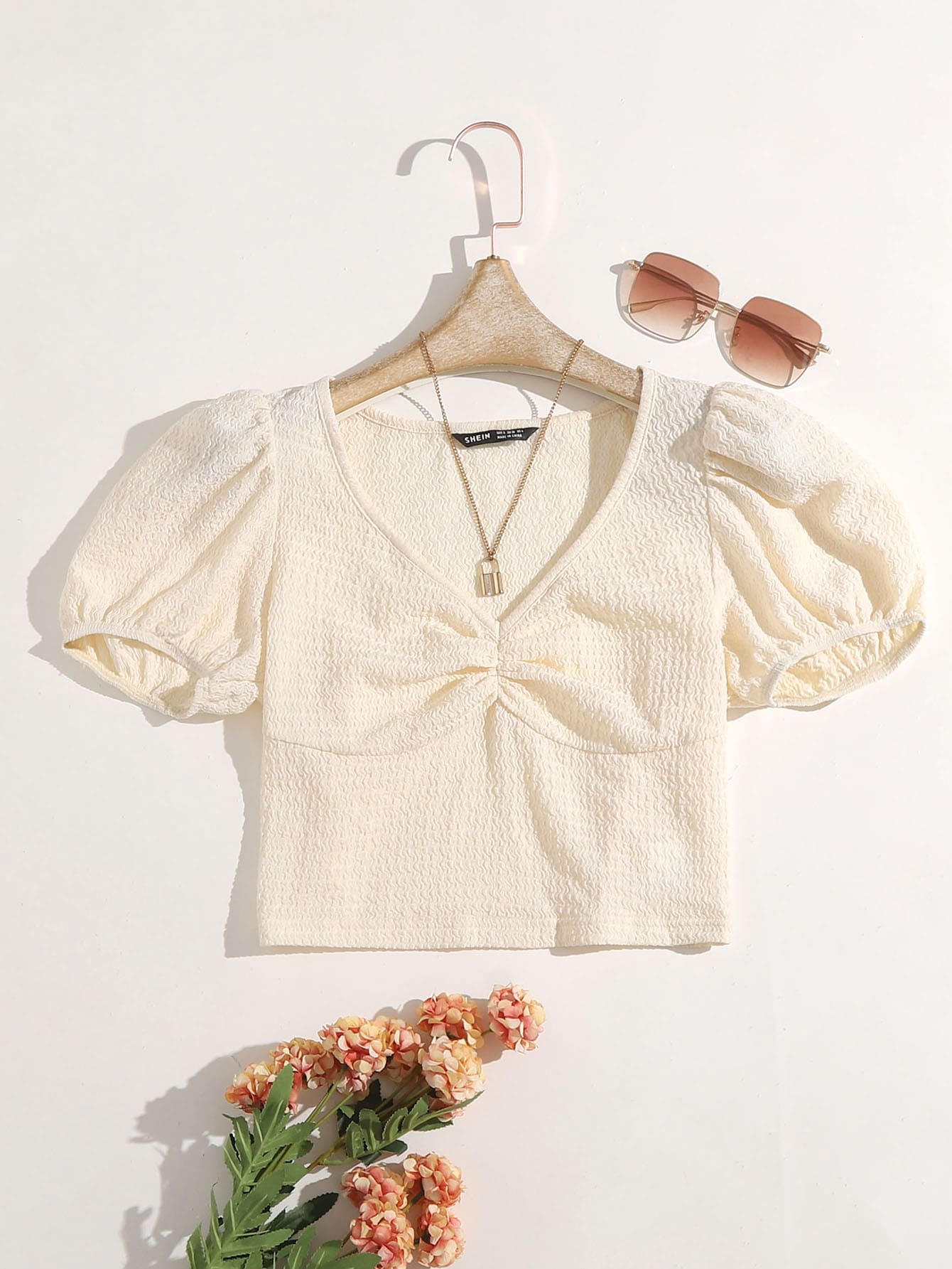 SHEIN MOD Puff Sleeve Ruched Bust Crop Top | SHEIN USA