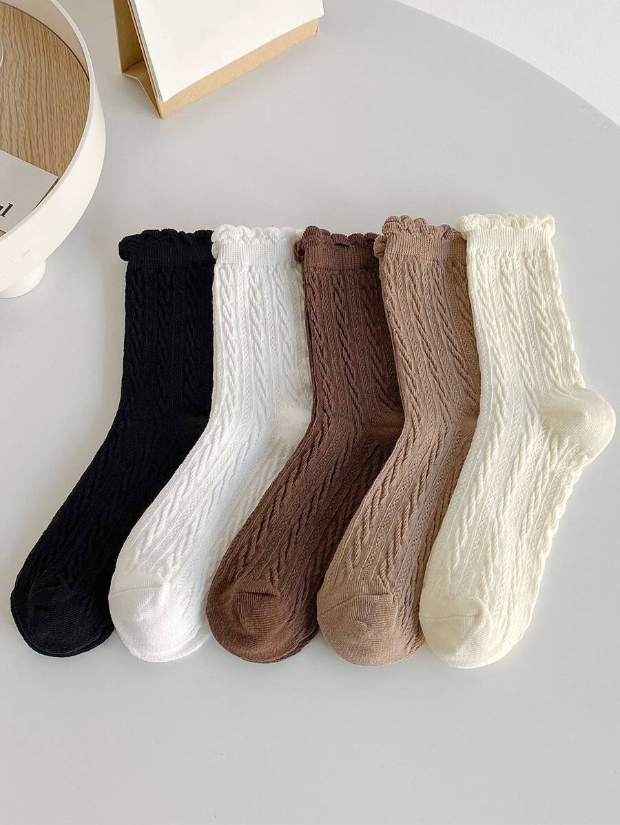 5pairs Frill Trim Women Crew Socks | SHEIN USA