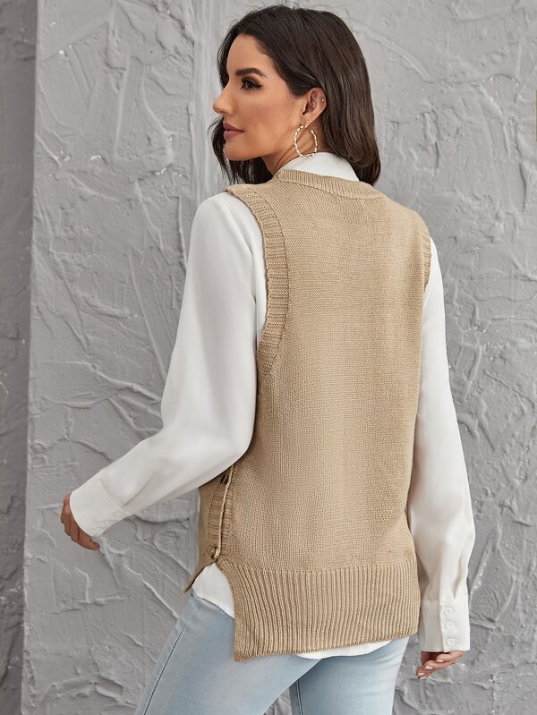 SHEIN LUNE Button Side Slit Hem Sweater Vest | SHEIN UK