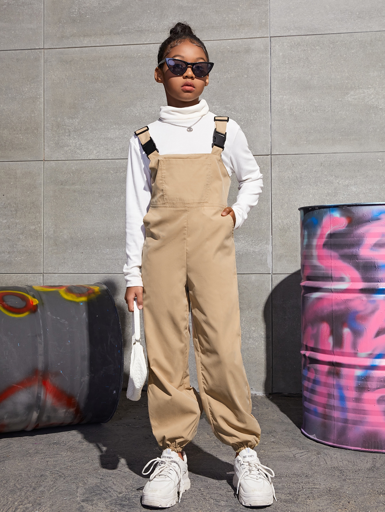 SHEIN Niñas 1 pieza Mono overol con hebilla con bolsillo oblicuo